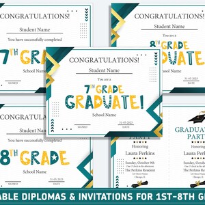 Editable 6th Grade Graduation, 1st to 8th Grade Diploma, Certificate of ...