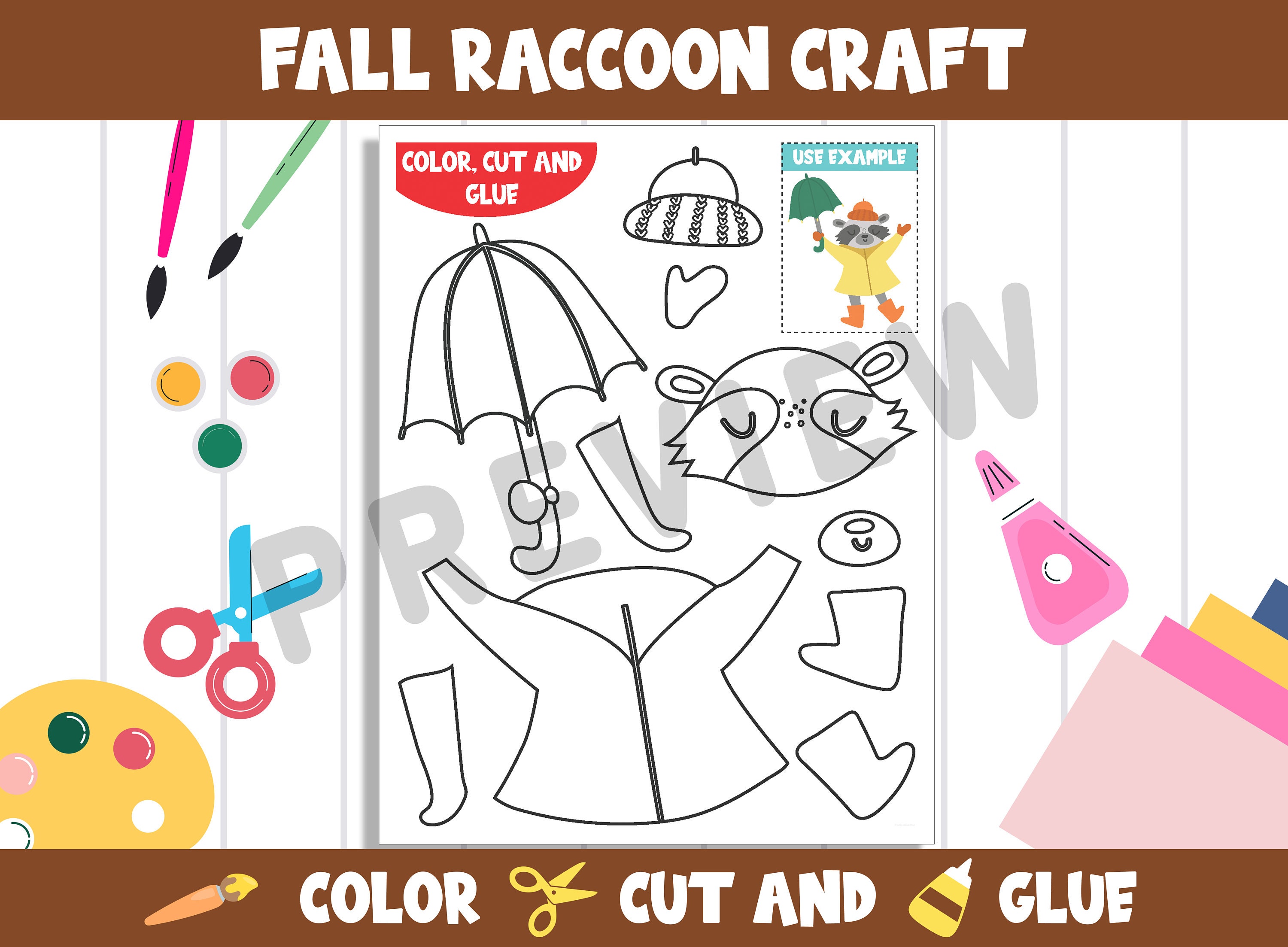 Fall Raccoon Craft Activity - Color, Cut, and Glue for Prek to 2nd ...