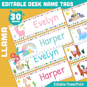 Editable Llama Desk Name Tags for Students: 30 Designs, 8.5"x11", 2 ...