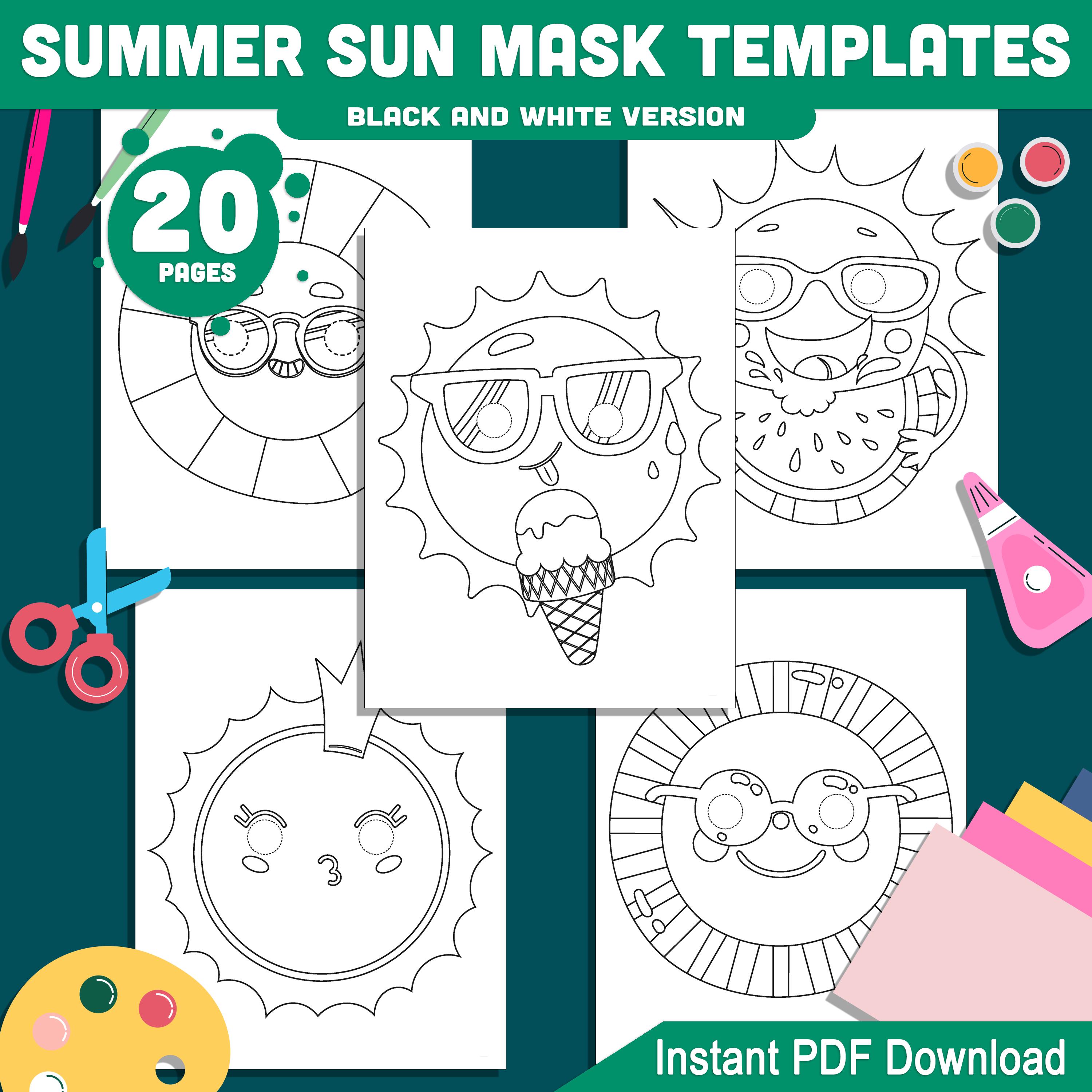 Printable Summer Sun Mask Templates: 20 Fun DIY Craft Pages for Kids ...