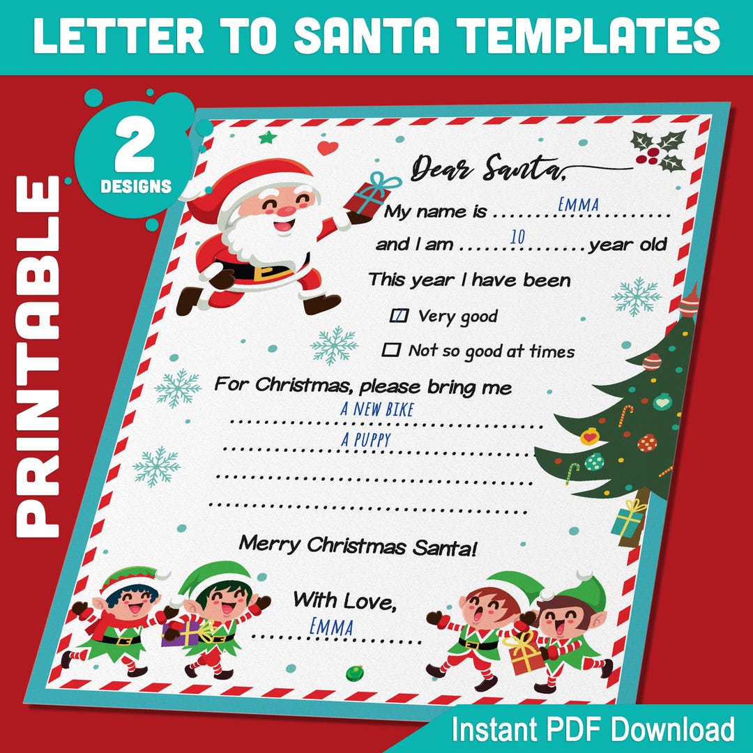 Fill-in-the-blank Santa Letters for Kids: 2 Printable Christmas ...