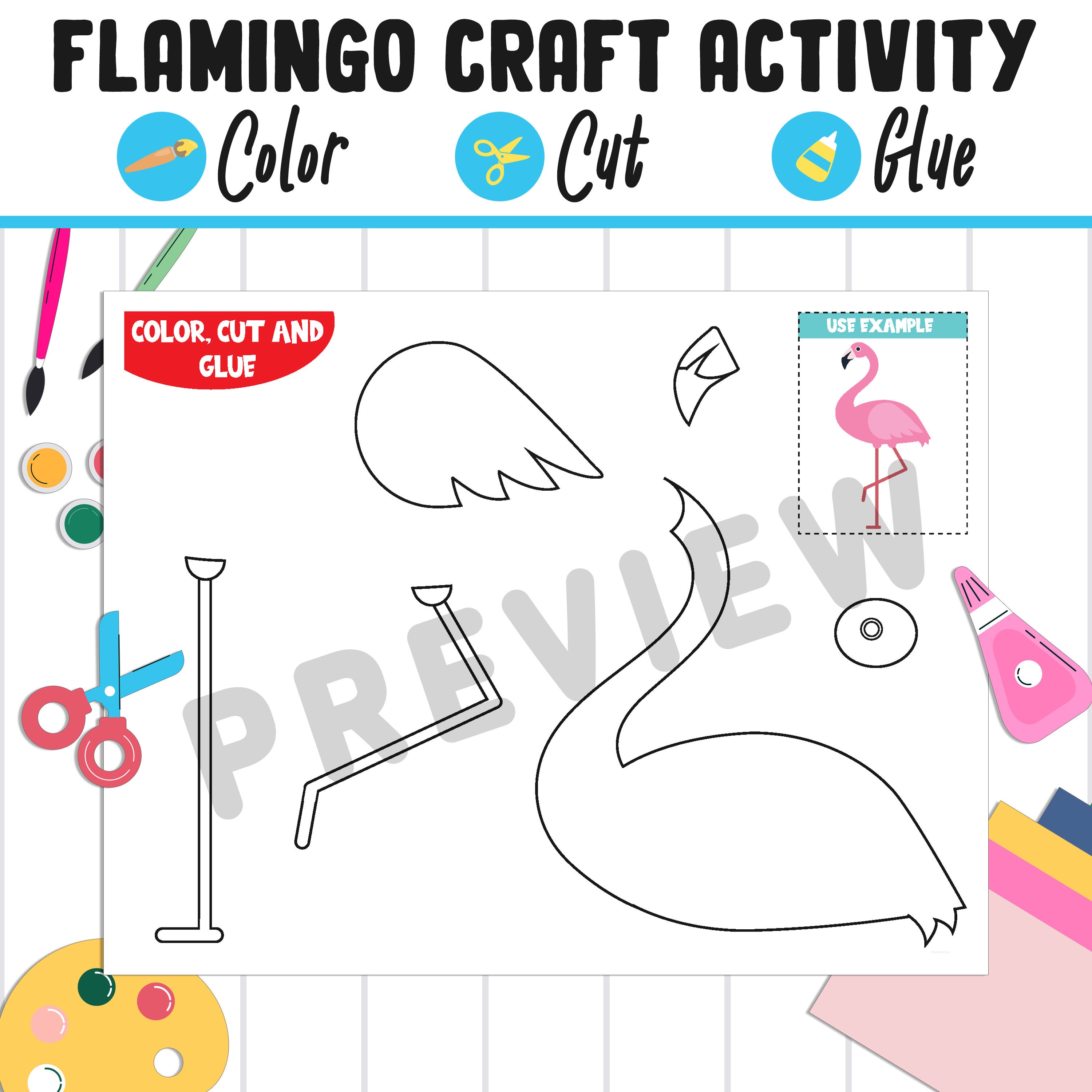 Pink Flamingo Craft Activity Color, Cut, and Glue for Prek to 2nd Grade ...