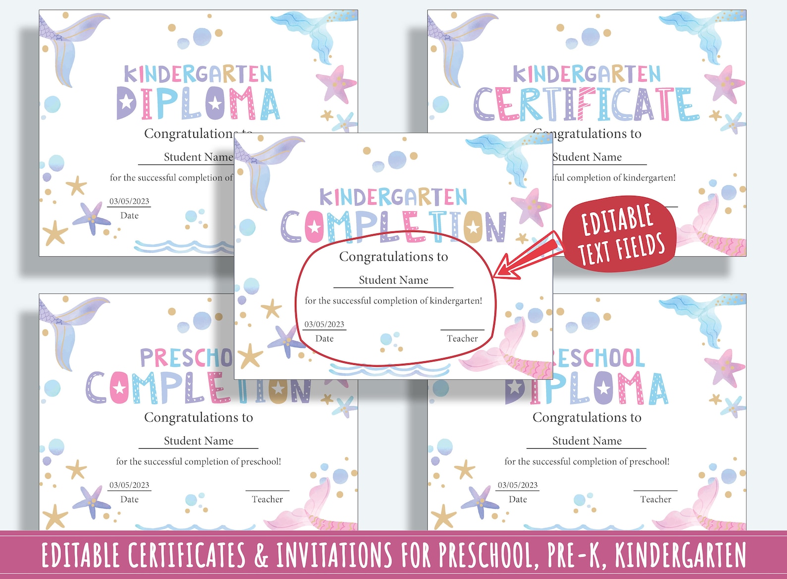 Editable Diplomas, Certificates, Invitations for Prek, K, 1st, and 2nd ...