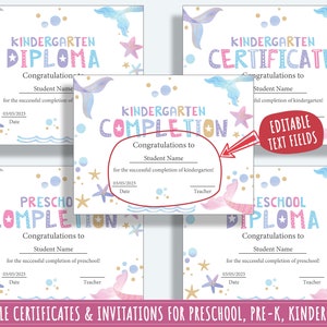 Editable Diplomas, Certificates, Invitations for Prek, K, 1st, and 2nd ...