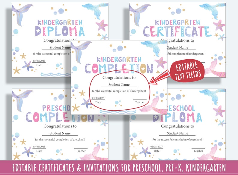 Editable Diplomas, Certificates, Invitations for Prek, K, 1st, and 2nd ...