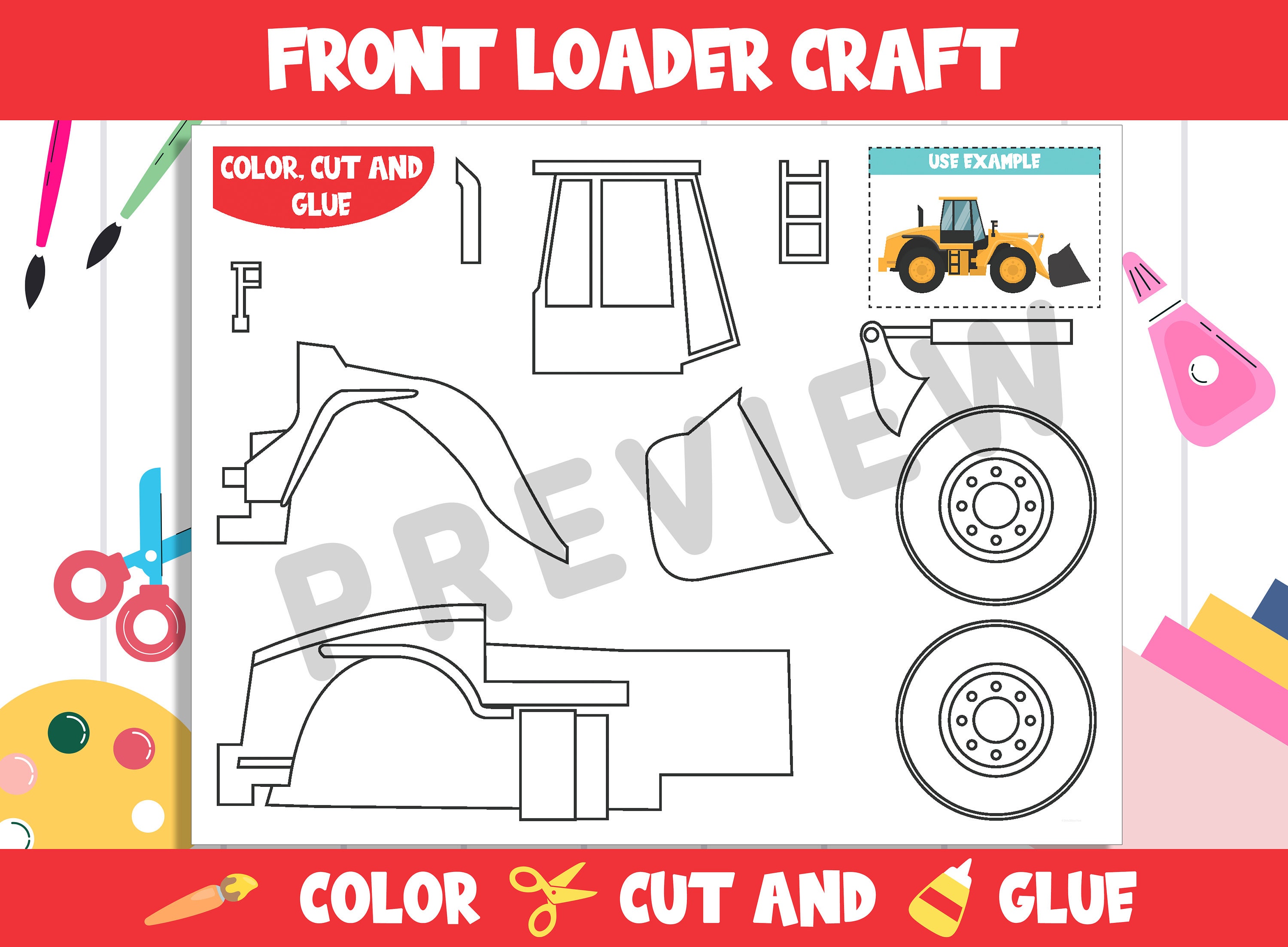 Construction Vehicle Craft Activity Front Loader : Color, Cut, and Glue ...
