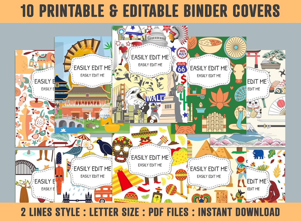 Cultural Travel Binder Cover, 10 Printable & Editable Binder Covers ...