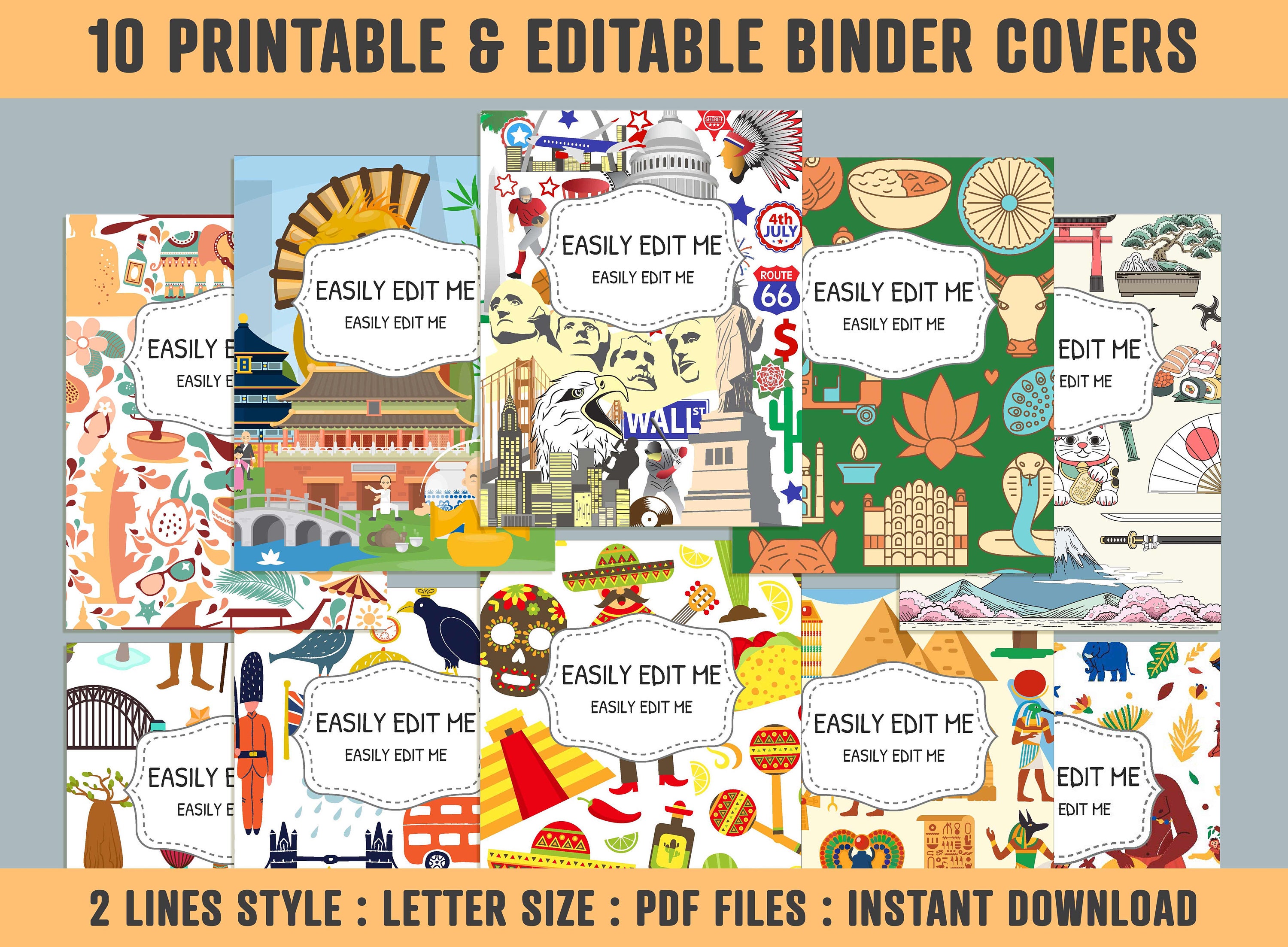 Cultural Travel Binder Cover, 10 Printable & Editable Binder Covers ...