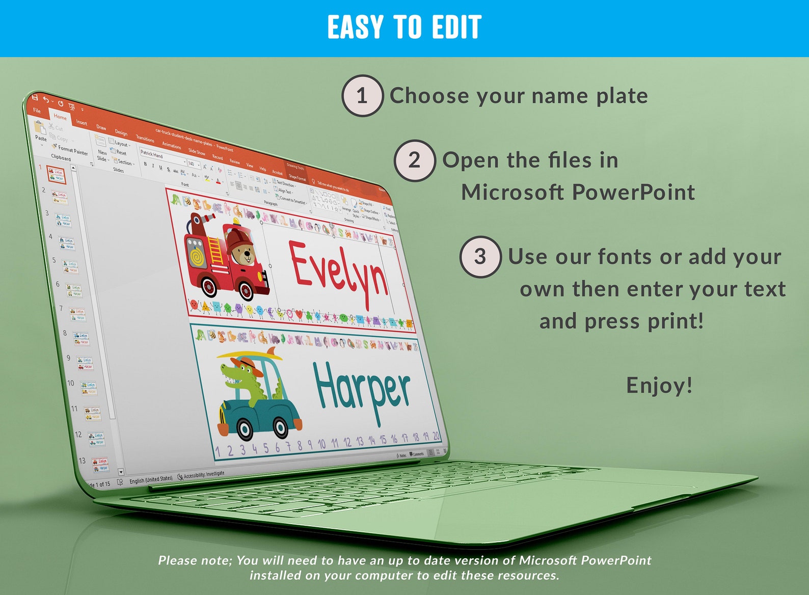 Student Desk Plates 30 Printable/editable Car and Truck Classroom Name ...