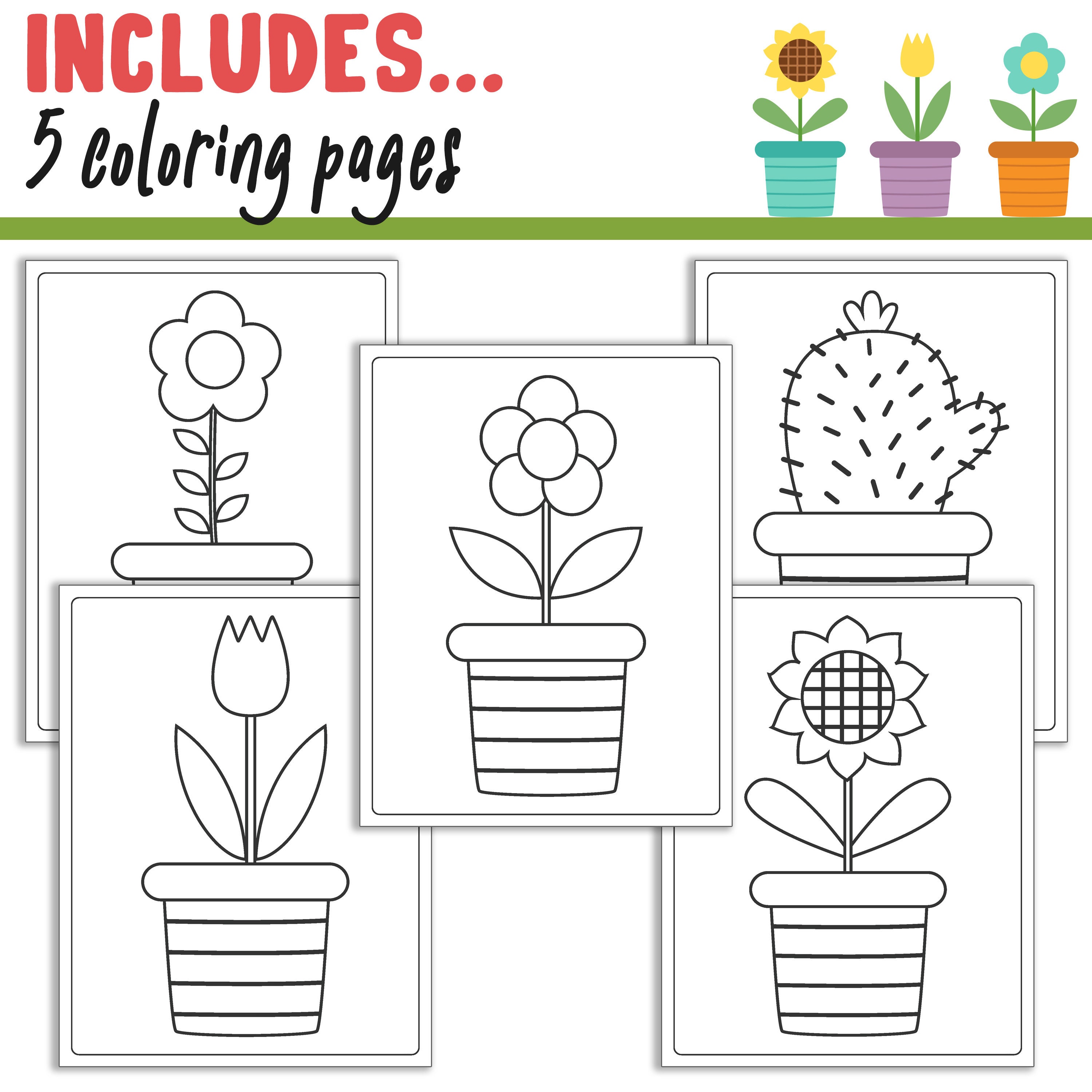 How to Draw a Cute Flower & Cactus in Pot, Directed Drawing Step by ...
