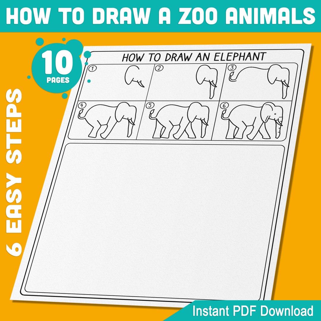 Zoo Animals Drawing for Kids: 5-page Directed Step-by-step Tutorial ...