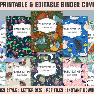 Various Birds Binder Cover, 10 Printable/editable Binder Covers ...