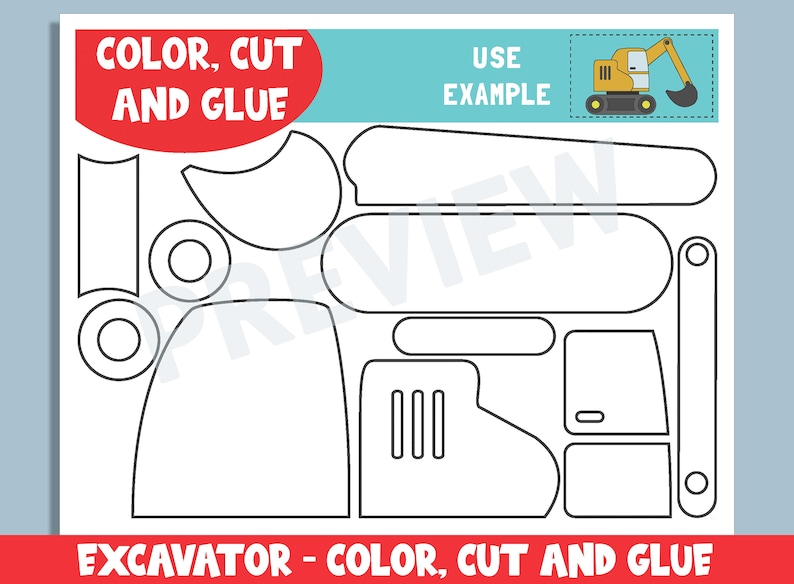 Excavator Craft Activity Color, Cut, and Glue for Prek to 2nd Grade ...