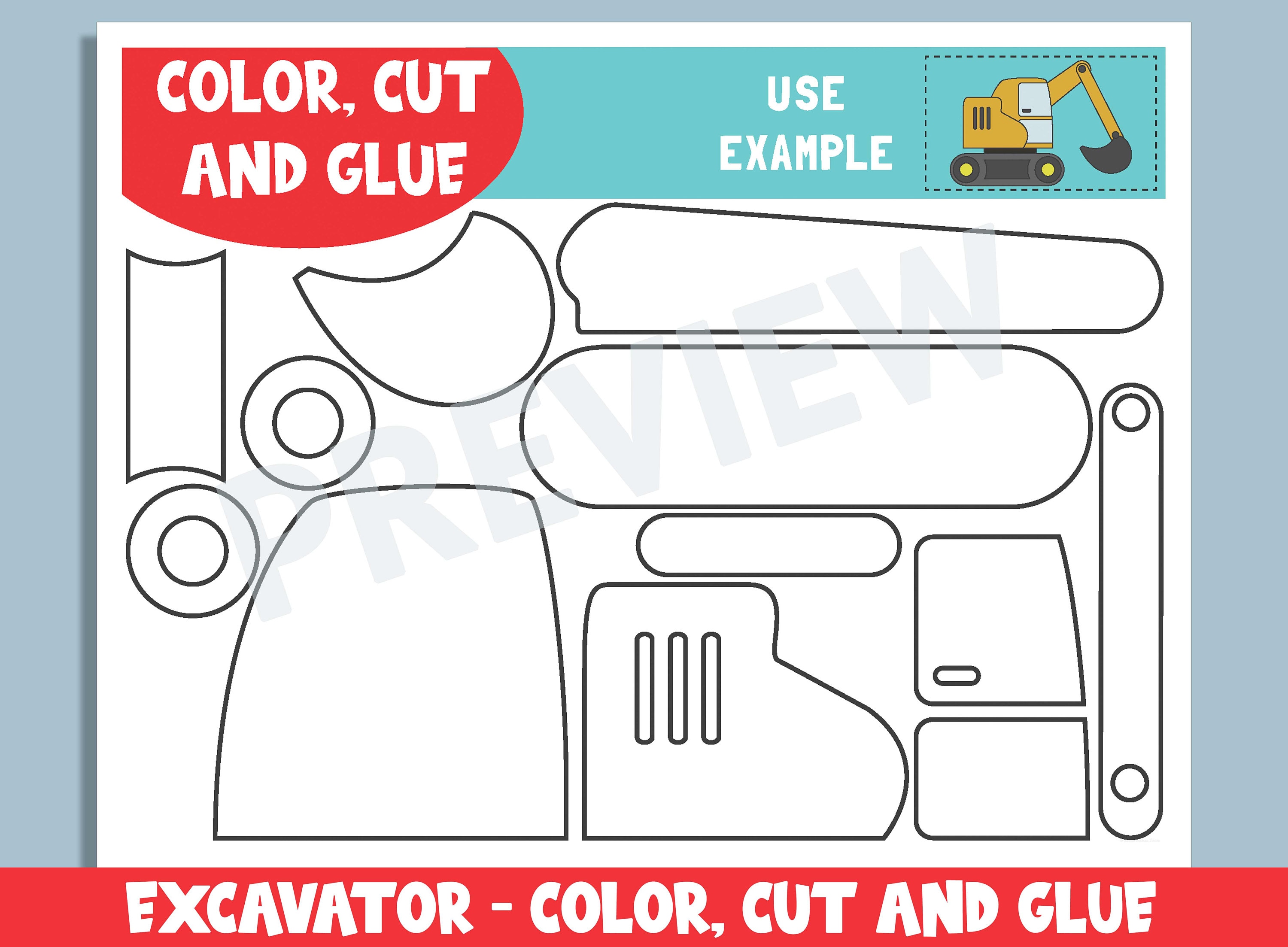 Excavator Craft Activity Color, Cut, and Glue for Prek to 2nd Grade ...