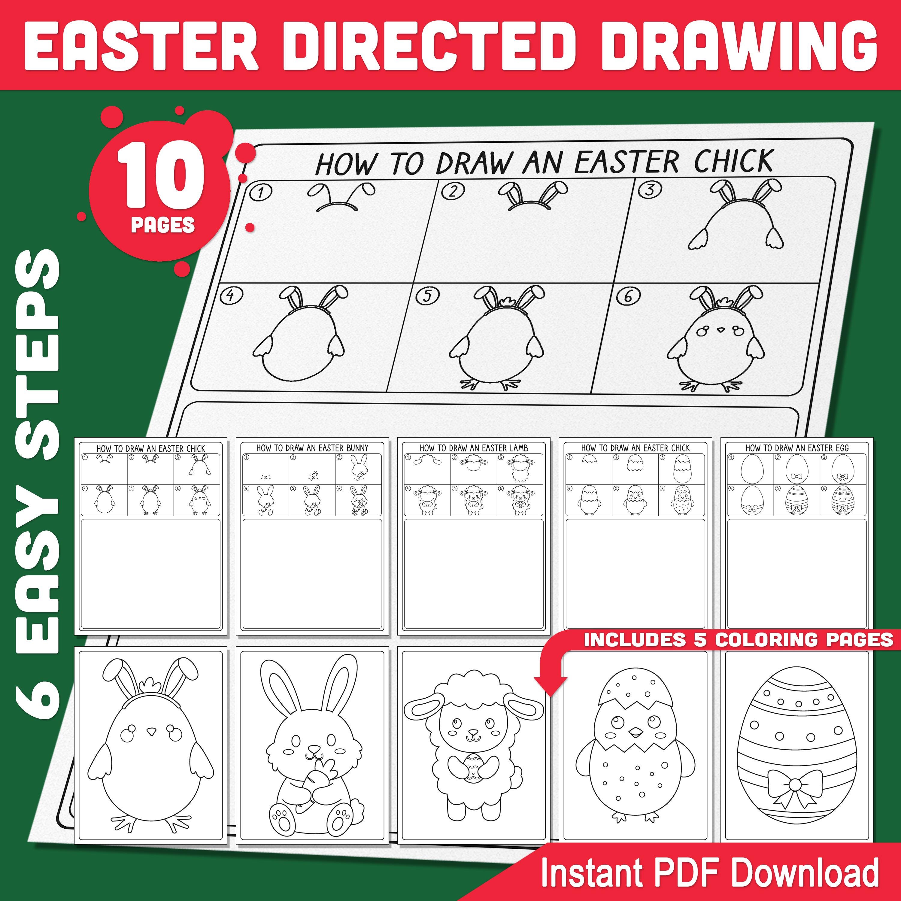 Easter Directed Drawing Worksheets, Printable Step-by-step Bunny, Chick ...