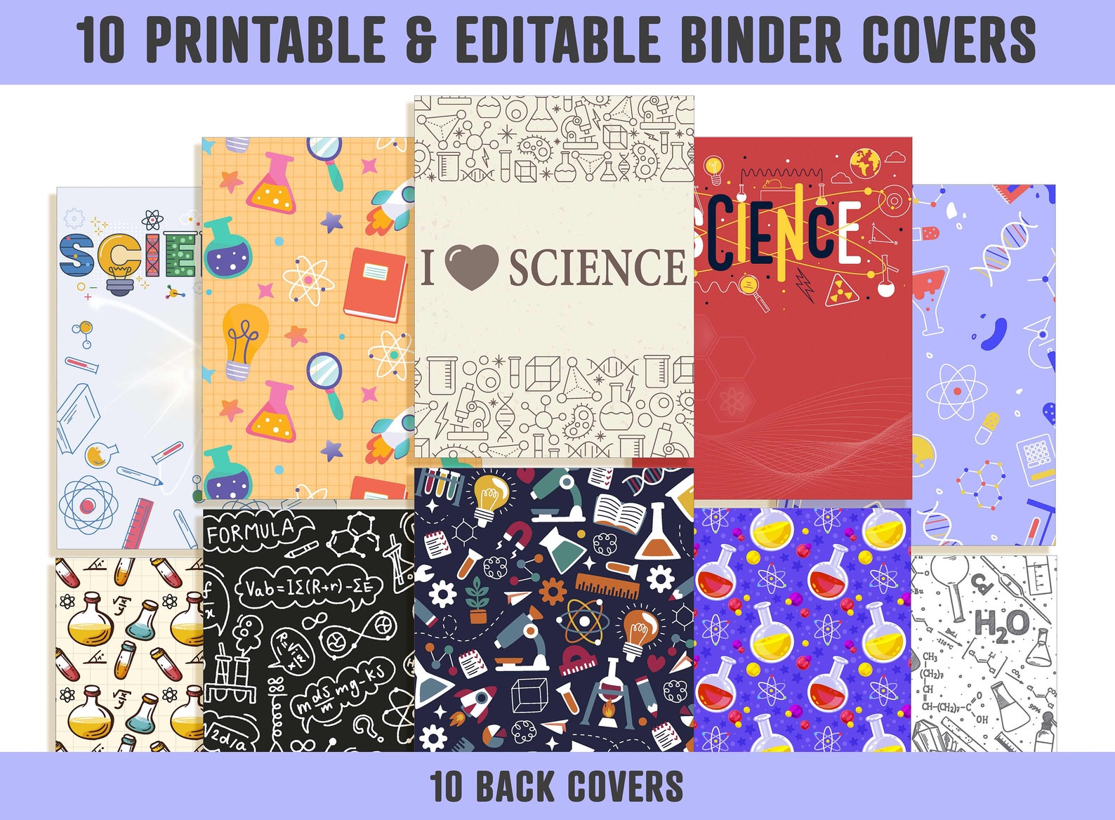 Science Binder Cover, 10 Printable & Editable Coversspines, Binder ...