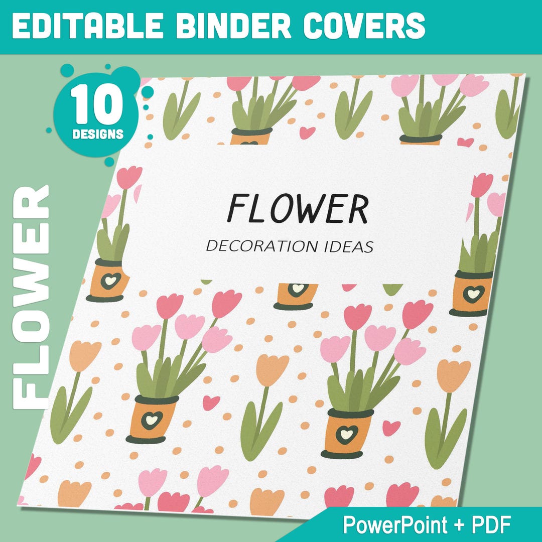 10 Editable Flower Binder Covers, Includes 1, 1.5, 2" Spines, Available ...