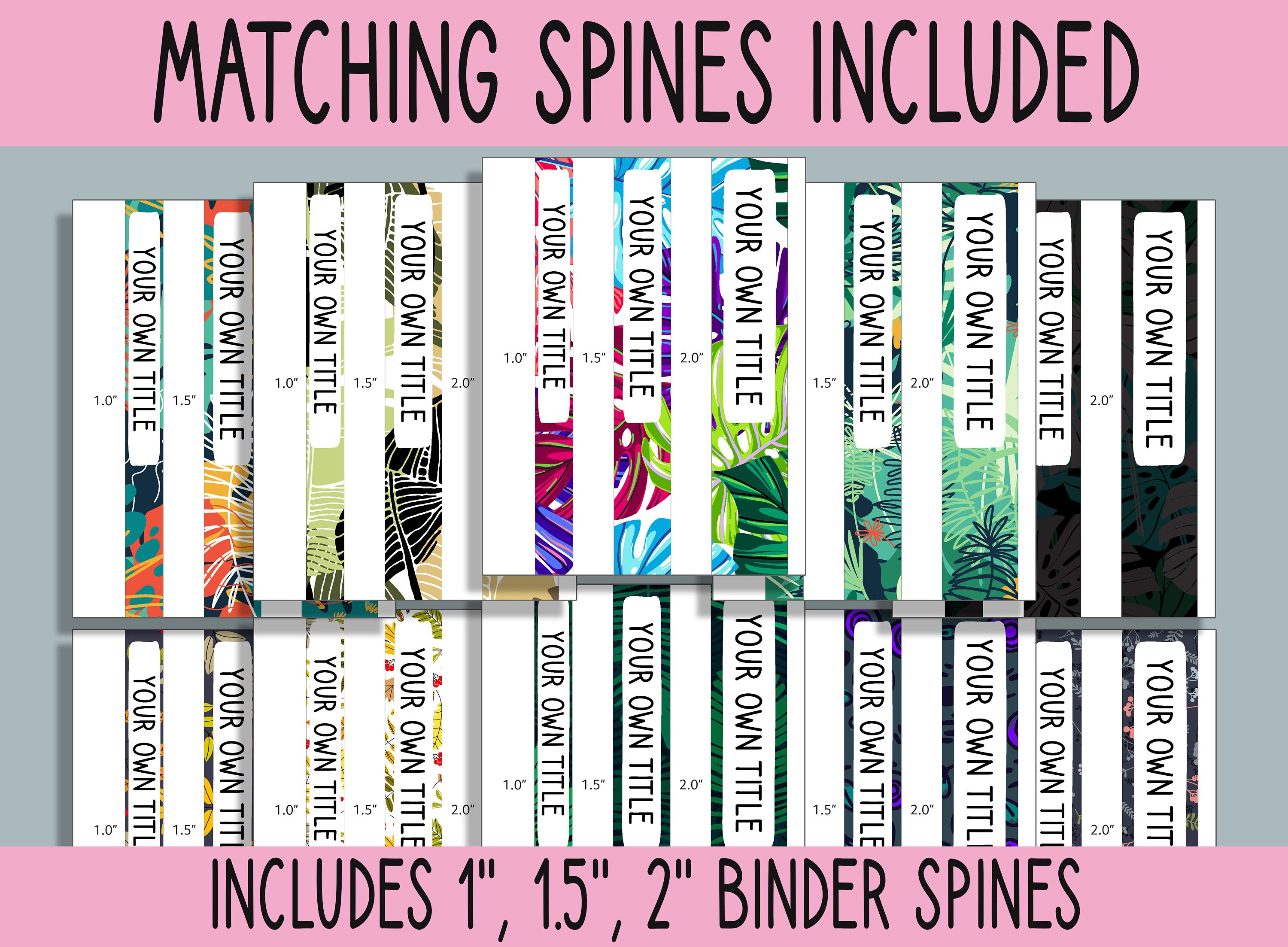 10 Editable Floral Pattern Binder Covers, Includes 1, 1.5, 2" Spines ...