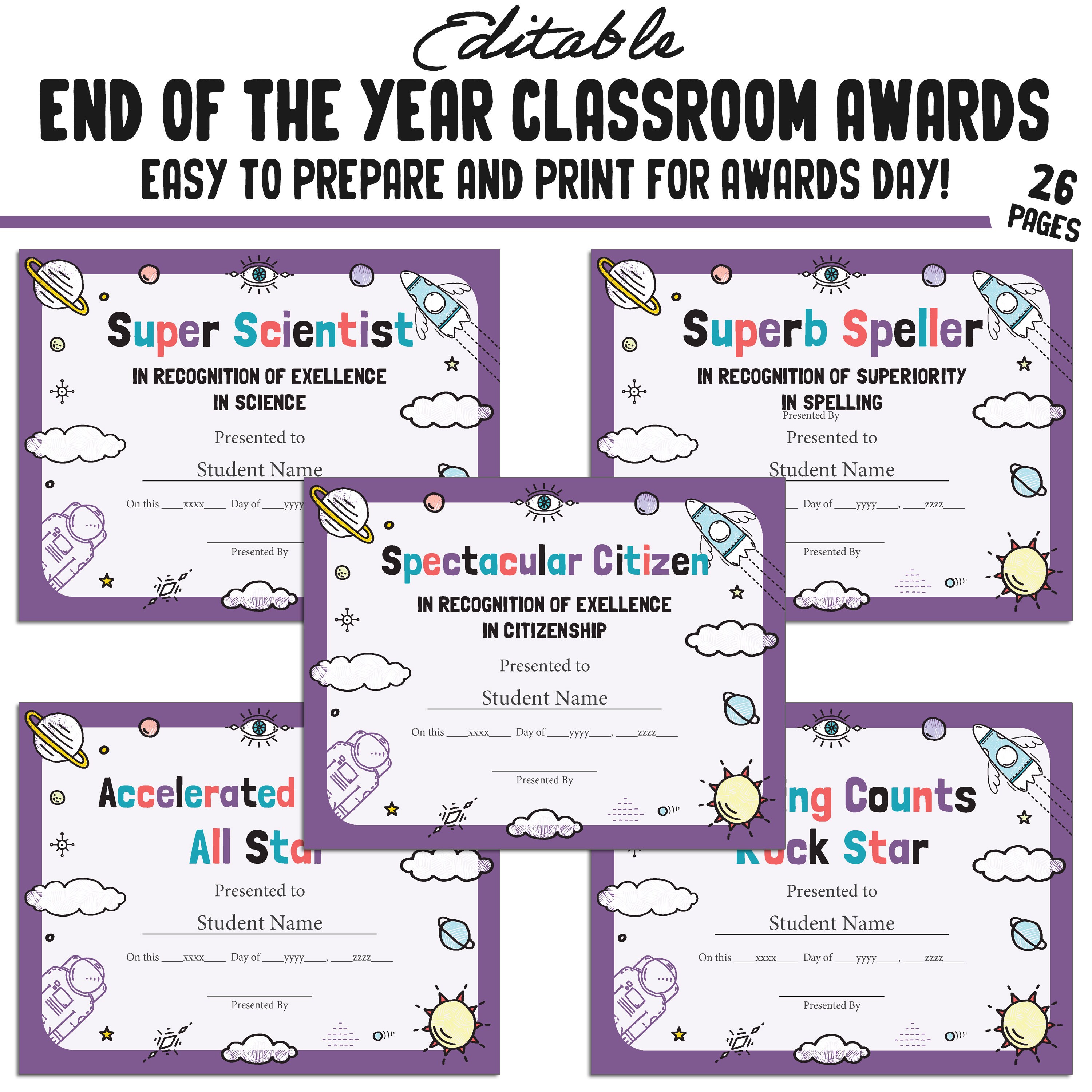 Editable Unique Class Superlatives, Fun Classroom Awards for the End of ...