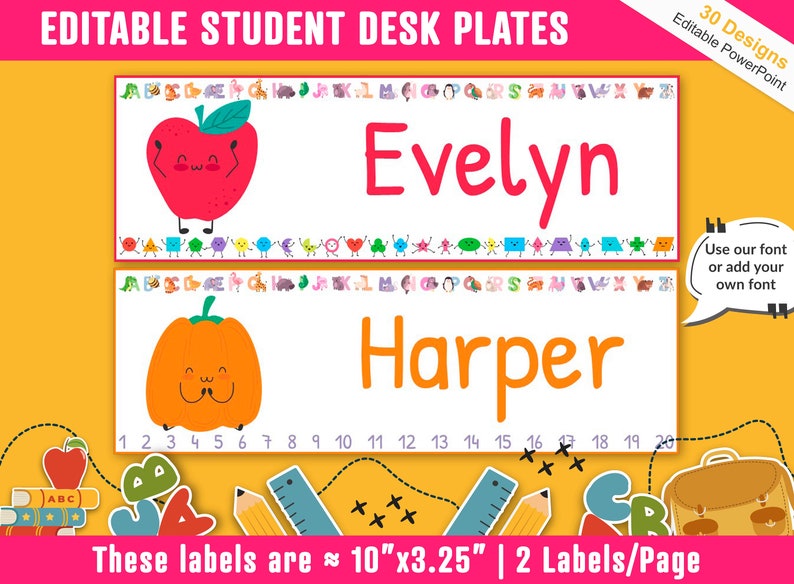 Student Desk Plates, 30 Printable/editable Fruits and Vegetables ...