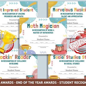 Class Awards Editable - End of the Year Awards - Student Recognition ...