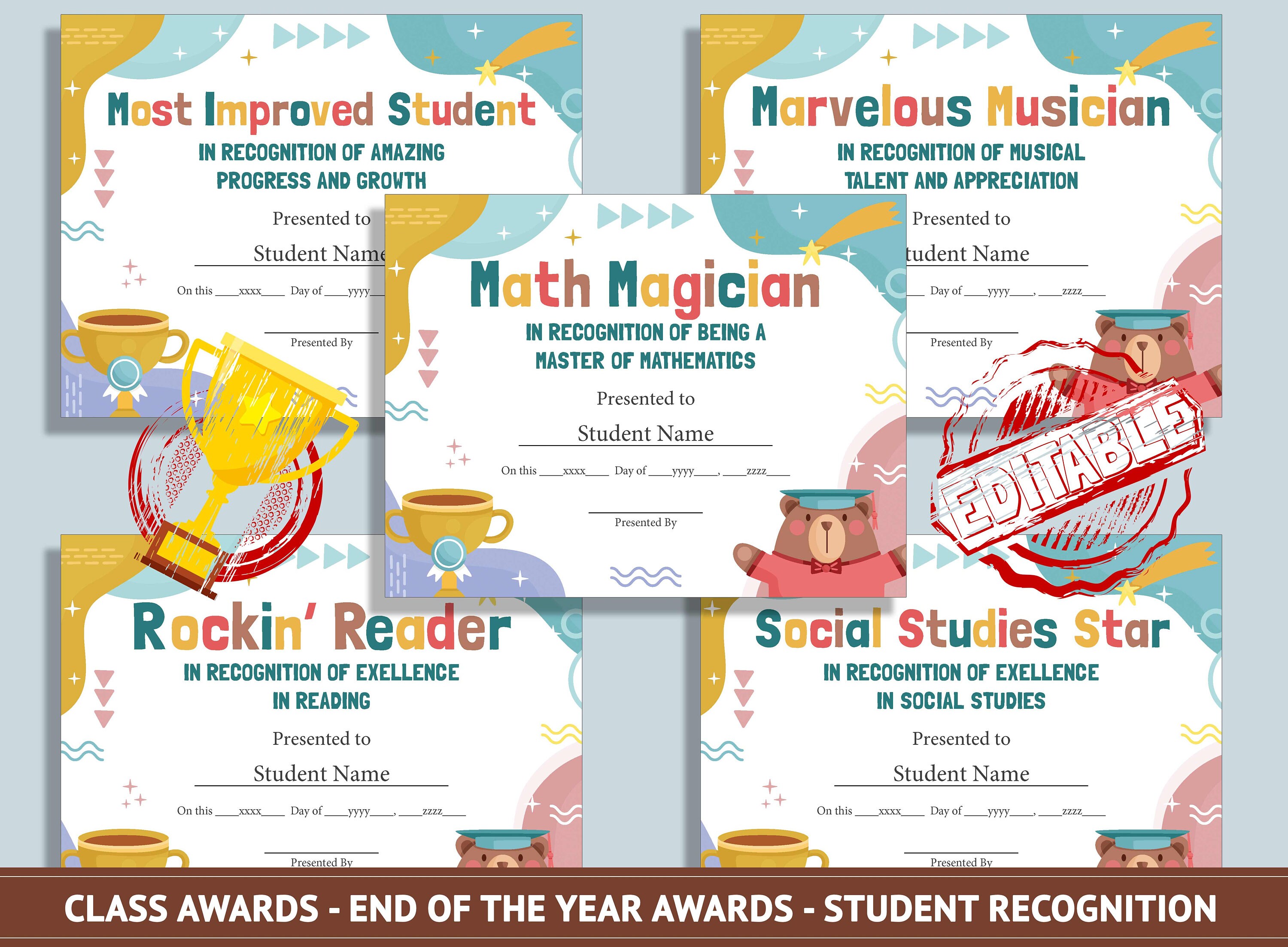 Class Awards Editable End of the Year Awards Student Recognition, PDF ...