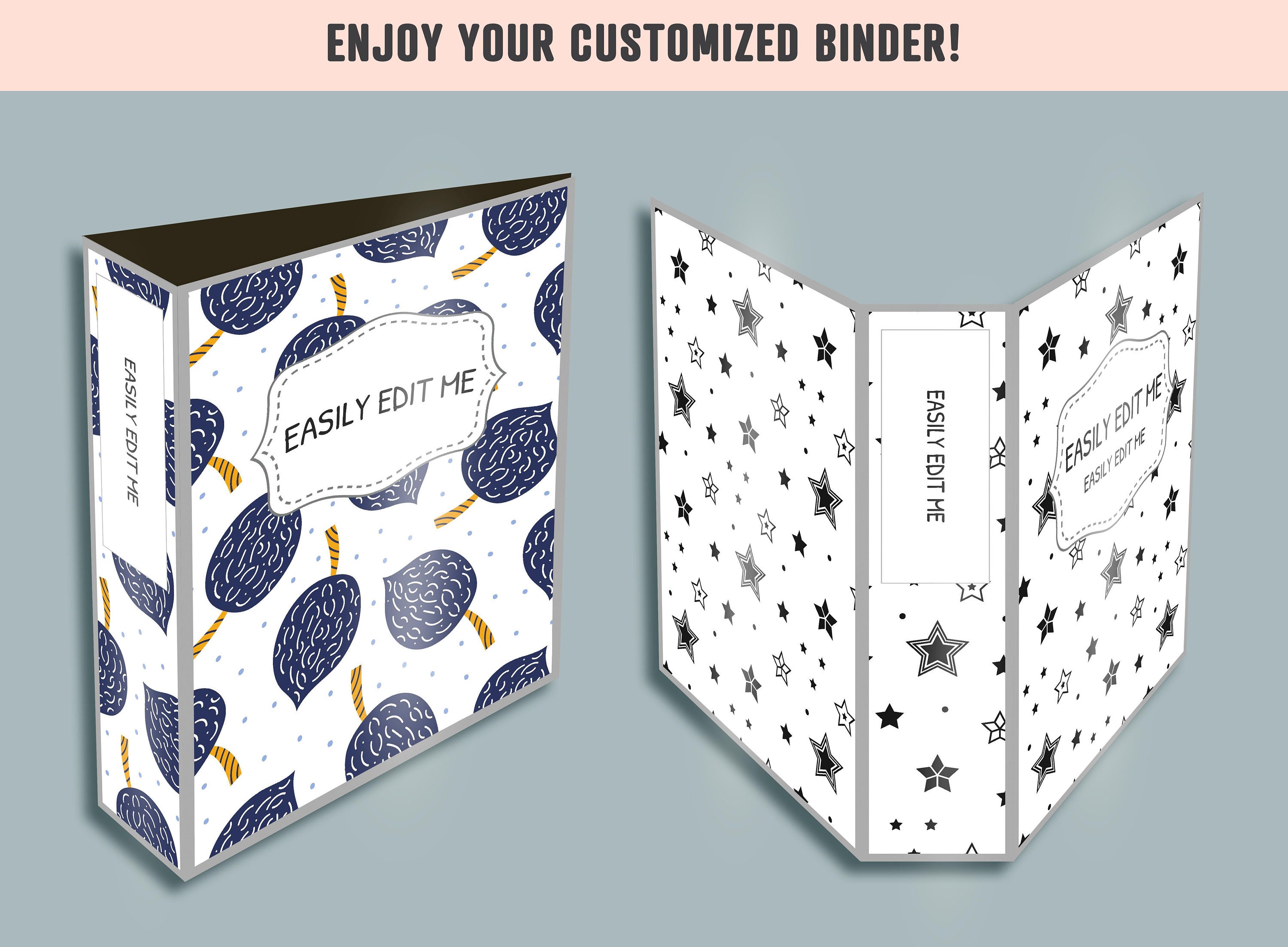 Leaves, Geometric, Monochrome Binder Cover, 10 Printable/editable ...