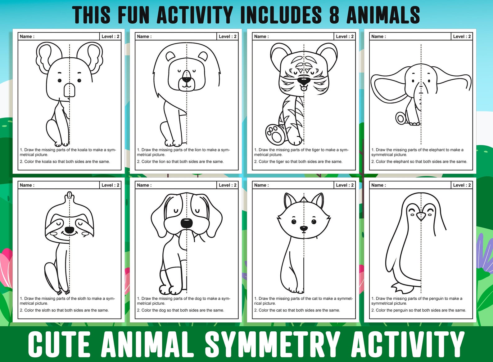 Cute Animal Symmetry Worksheet, Cute Animal Theme Lines of Symmetry ...