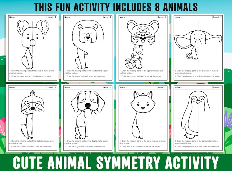 Cute Animal Symmetry Worksheet, Cute Animal Theme Lines of Symmetry ...