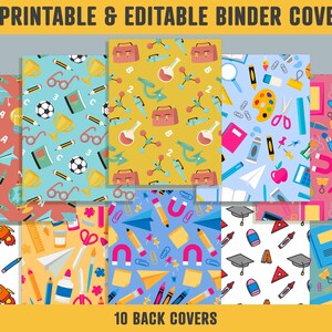 Back to School Pattern Binder Cover, 10 Printable/editable Binder ...