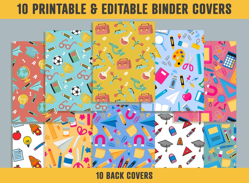 Back to School Pattern Binder Cover, 10 Printable/editable Binder ...