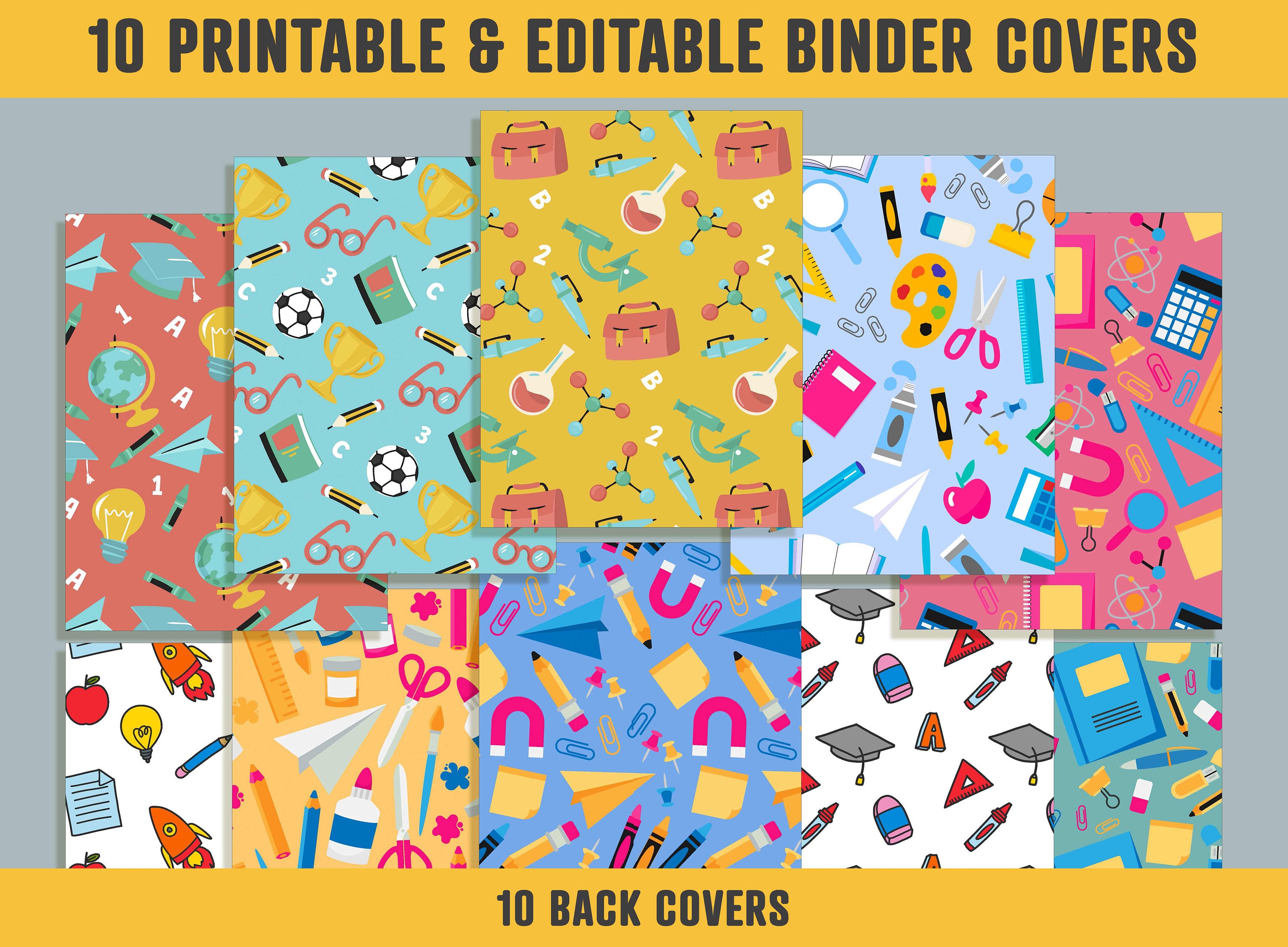 Back to School Pattern Binder Cover, 10 Printable/editable Binder ...