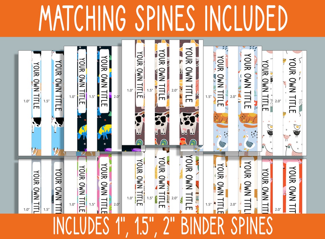 10 Editable Farm Animal Binder Covers, Includes 1, 1.5, 2" Spines ...