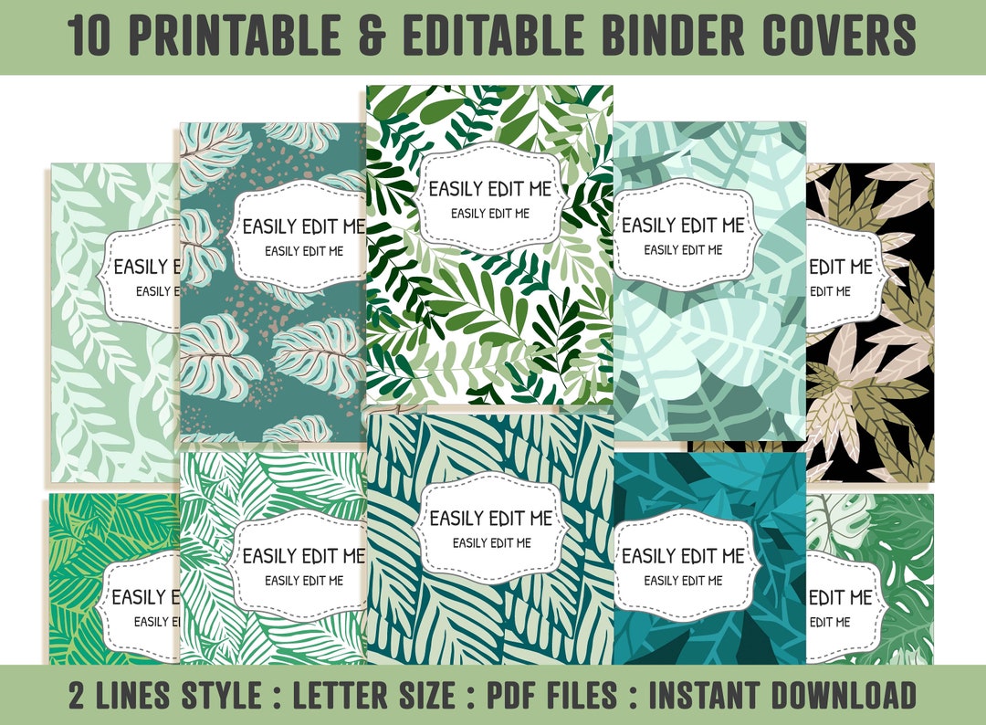 Tropical Leaves Binder Cover, 10 Printable & Editable Coversspines ...