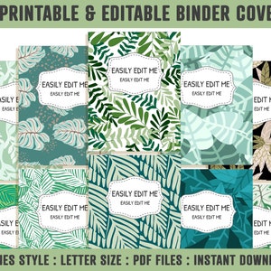 Tropical Leaves Binder Cover, 10 Printable & Editable Covers+spines ...
