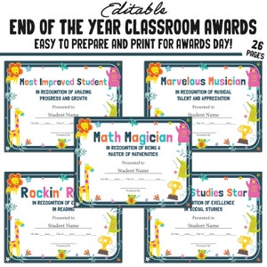 Printable & Editable Class Superlative Fun Classroom Awards for the End ...