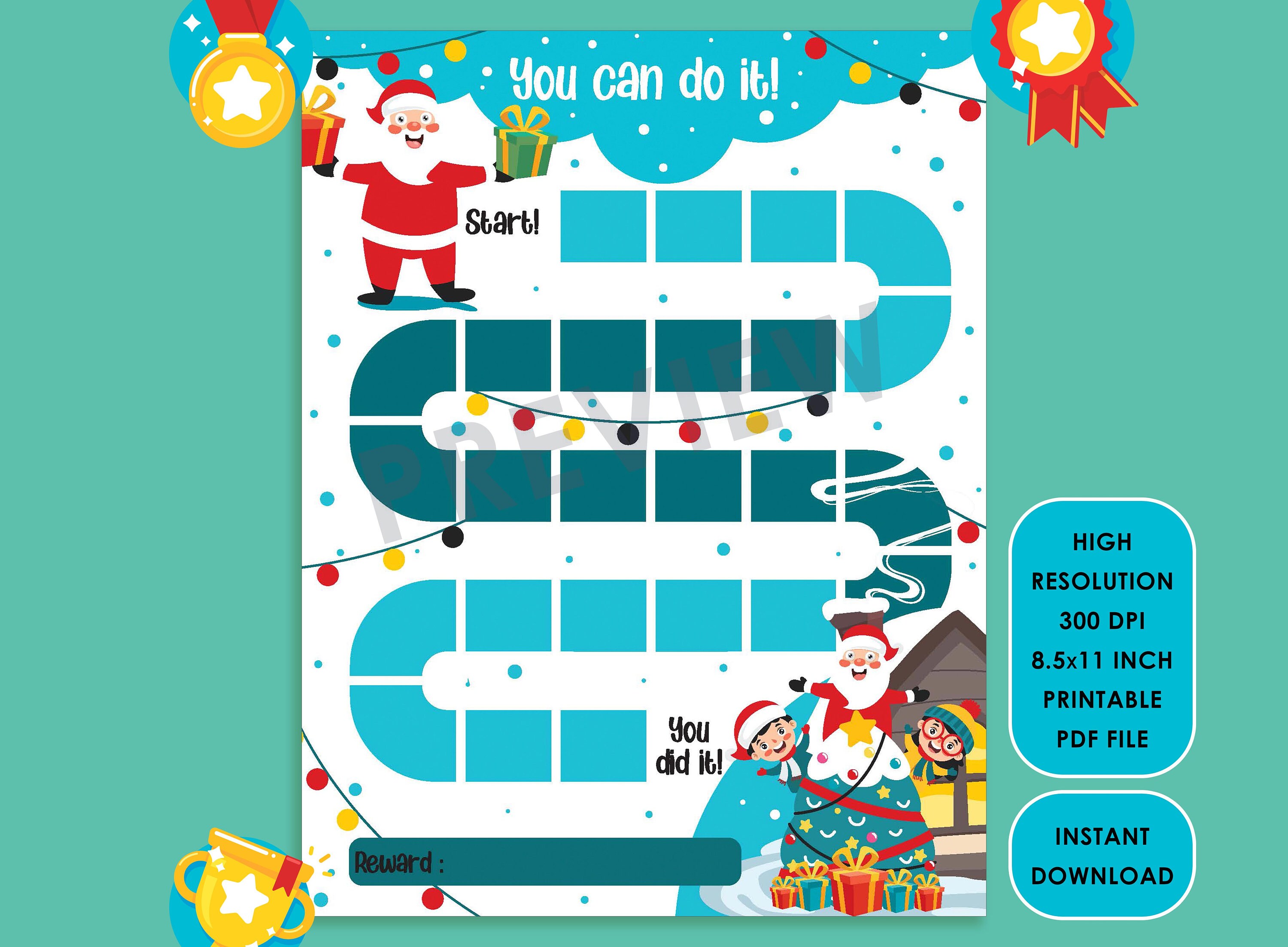 Festive Printable Santa Claus Reward Chart for Kids, Christmas Behavior ...