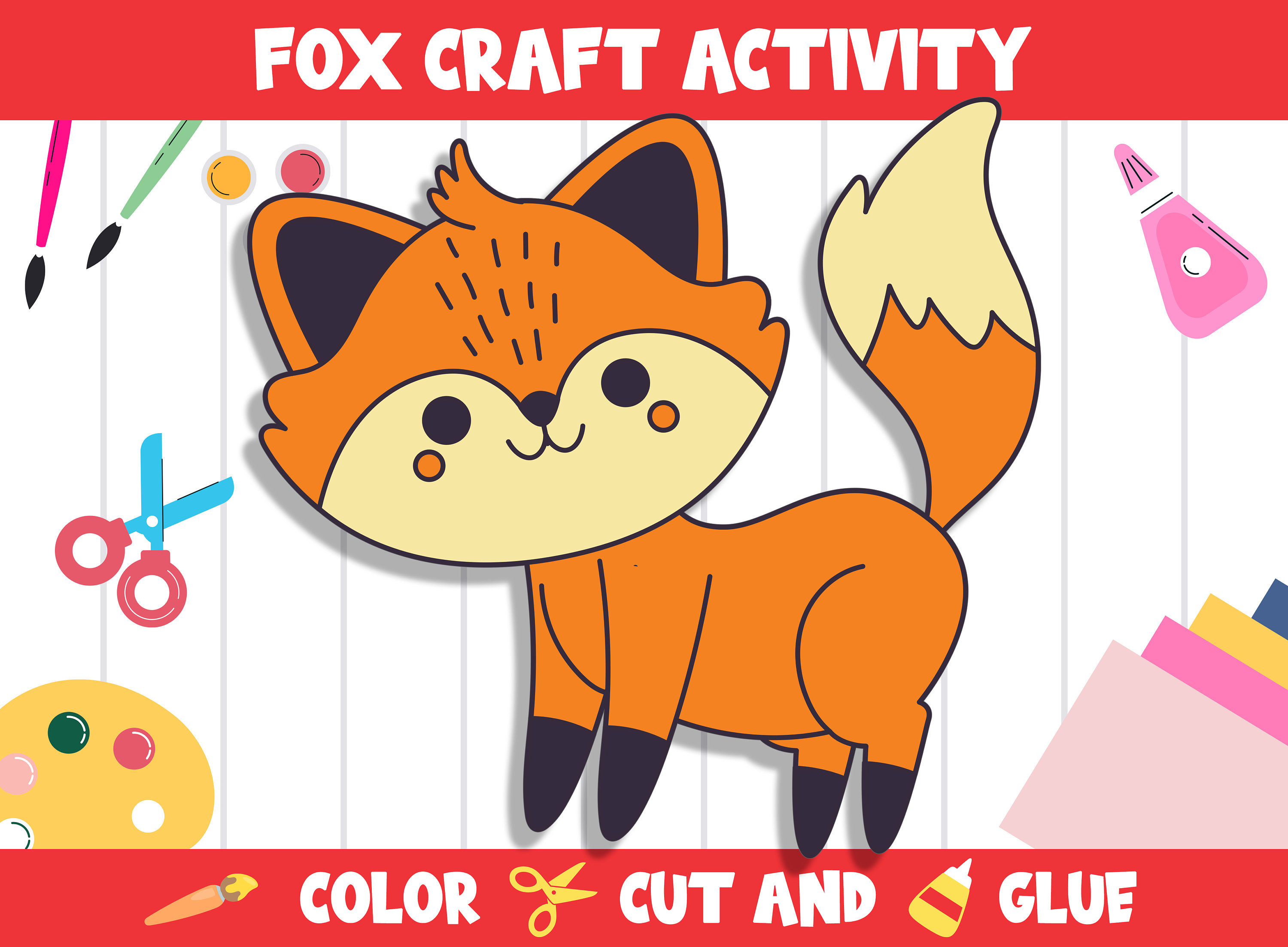 Cute Fox Craft Activity Color, Cut, and Glue for Prek to 2nd Grade, PDF ...