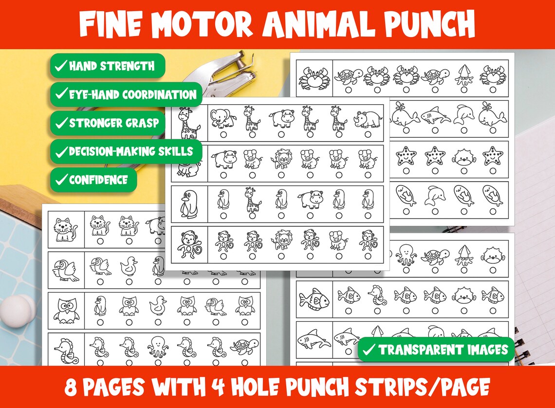 Fine Motor Animal Punch, Cute Animal Hole Punch Activities for Task ...
