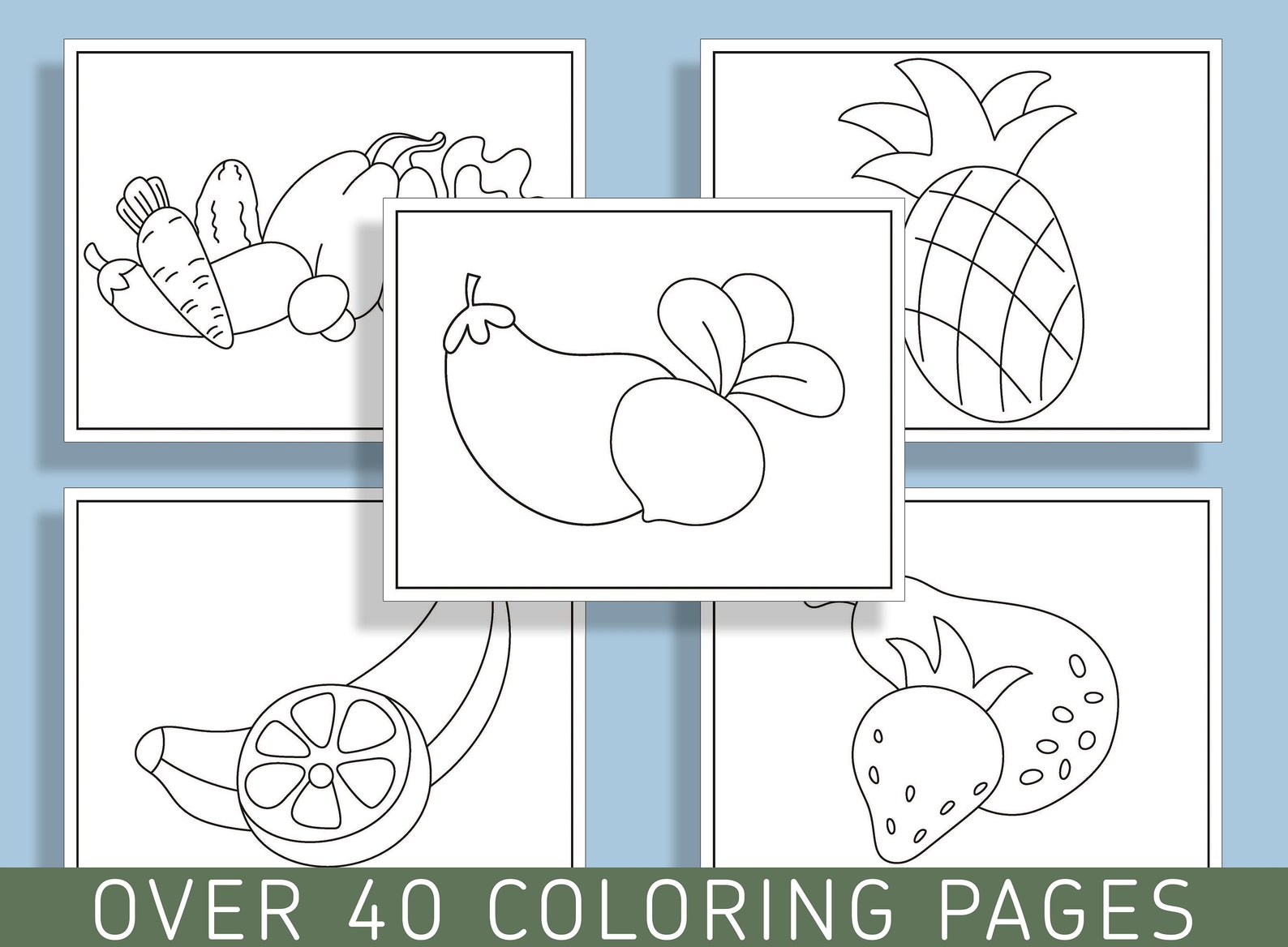 Food Coloring Pages: Fun Activity Book for Kids With 40 Printable Food ...