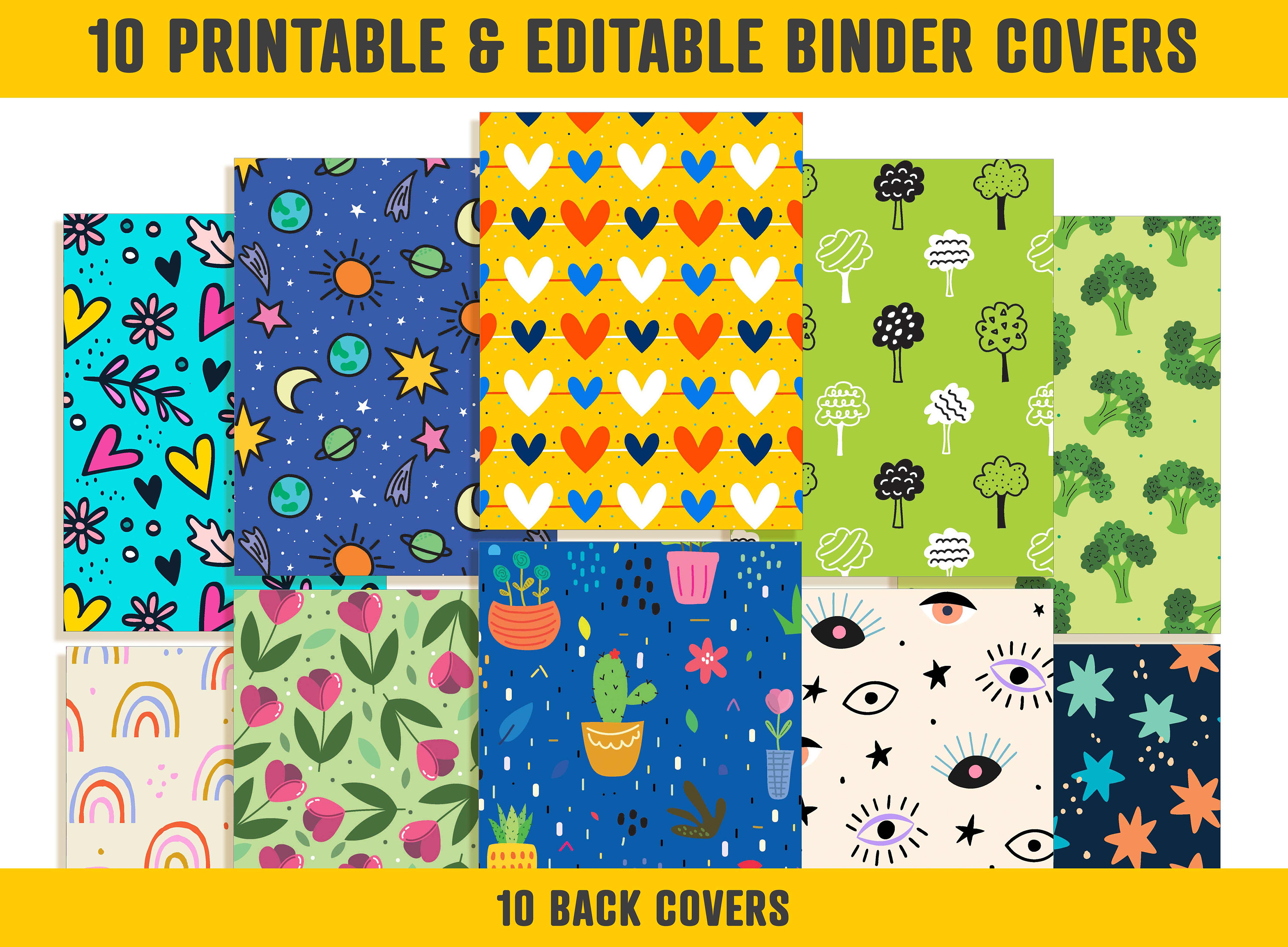 Printable Binder Cover, 10 Editable Covers+spines, Binder Inserts ...