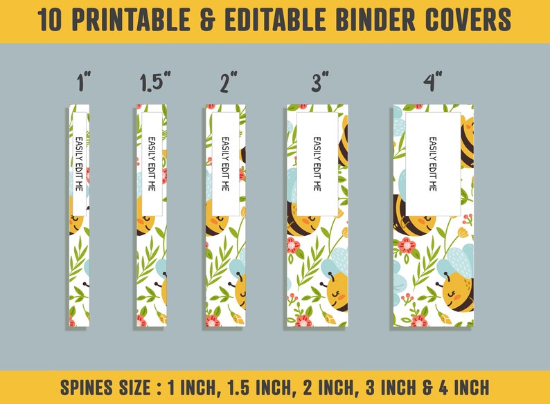 Honey Bee Binder Cover, 10 Printable & Editable Binder Covers Spines ...