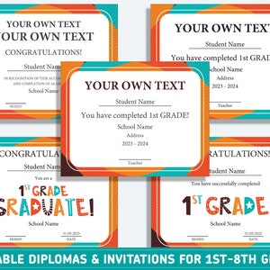 Editable 8th Grade Diploma, 1st to 8th Grade Diploma, Certificate of ...