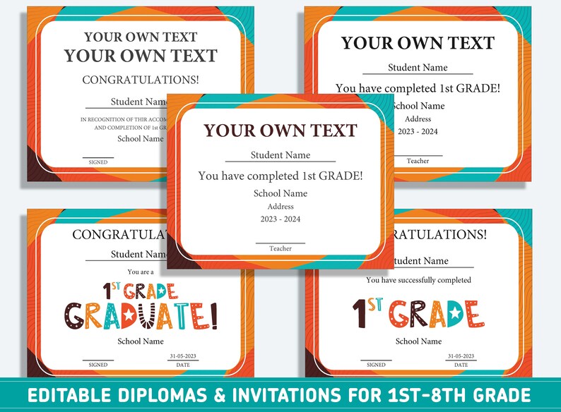 Editable 8th Grade Diploma 1st to 8th Grade Diploma - Etsy