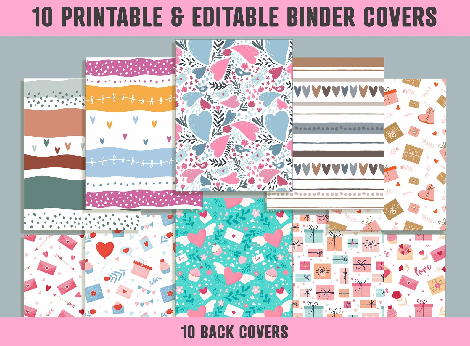 Dots and Hearts Binder Cover, 10 Printable/editable Binder Covers ...