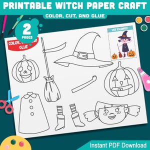 Printable Witch Paper Crafts for Halloween, Fun Color Cut and Glue ...