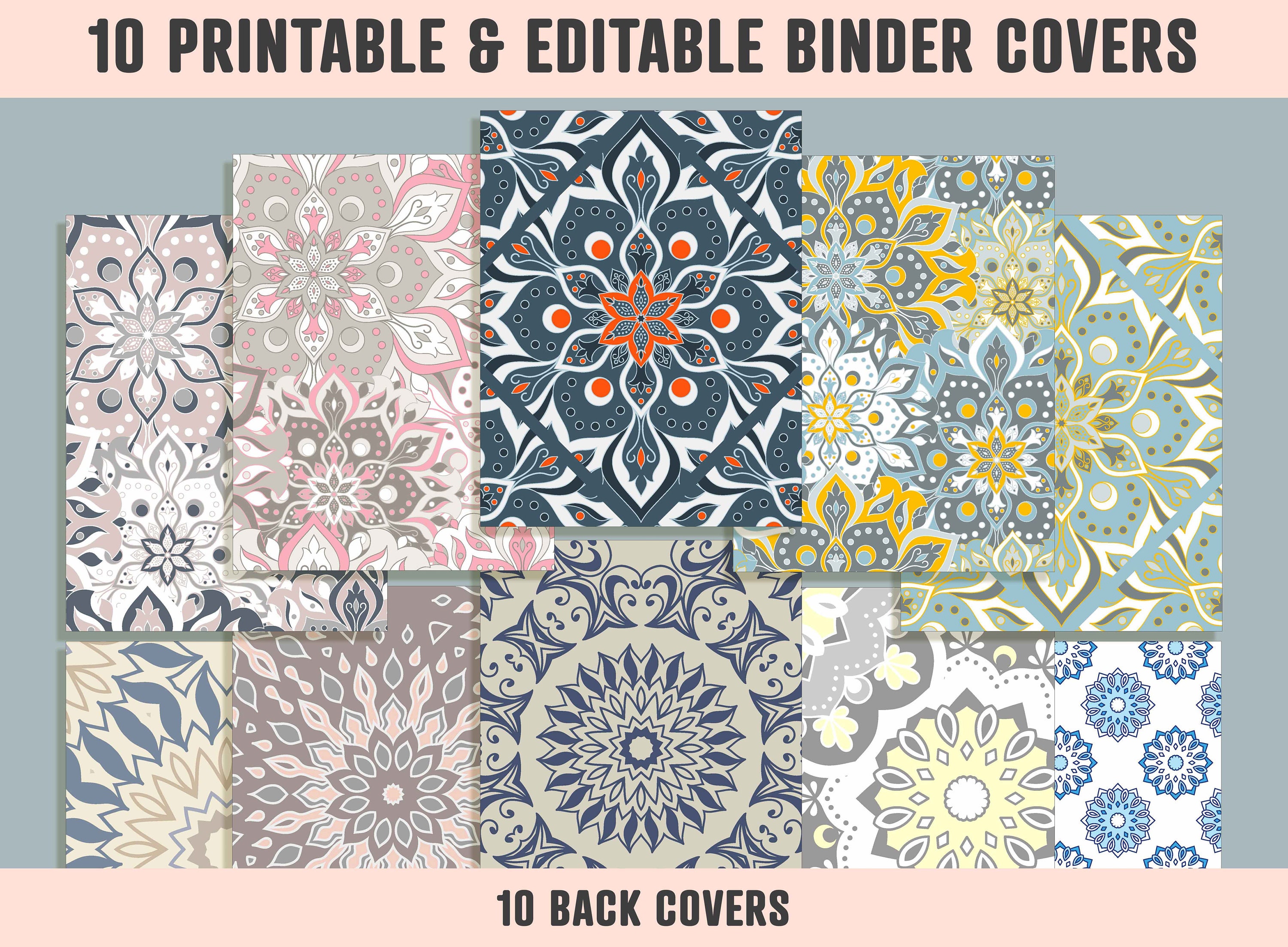 Mandala Binder Cover, 10 Printable/editable Binder Coversspines, Hand ...