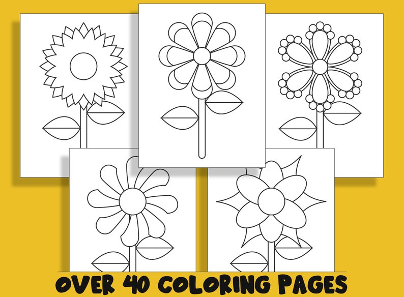 Spring Flowers Coloring Book, 40 Printable Coloring Pages for Kids a ...