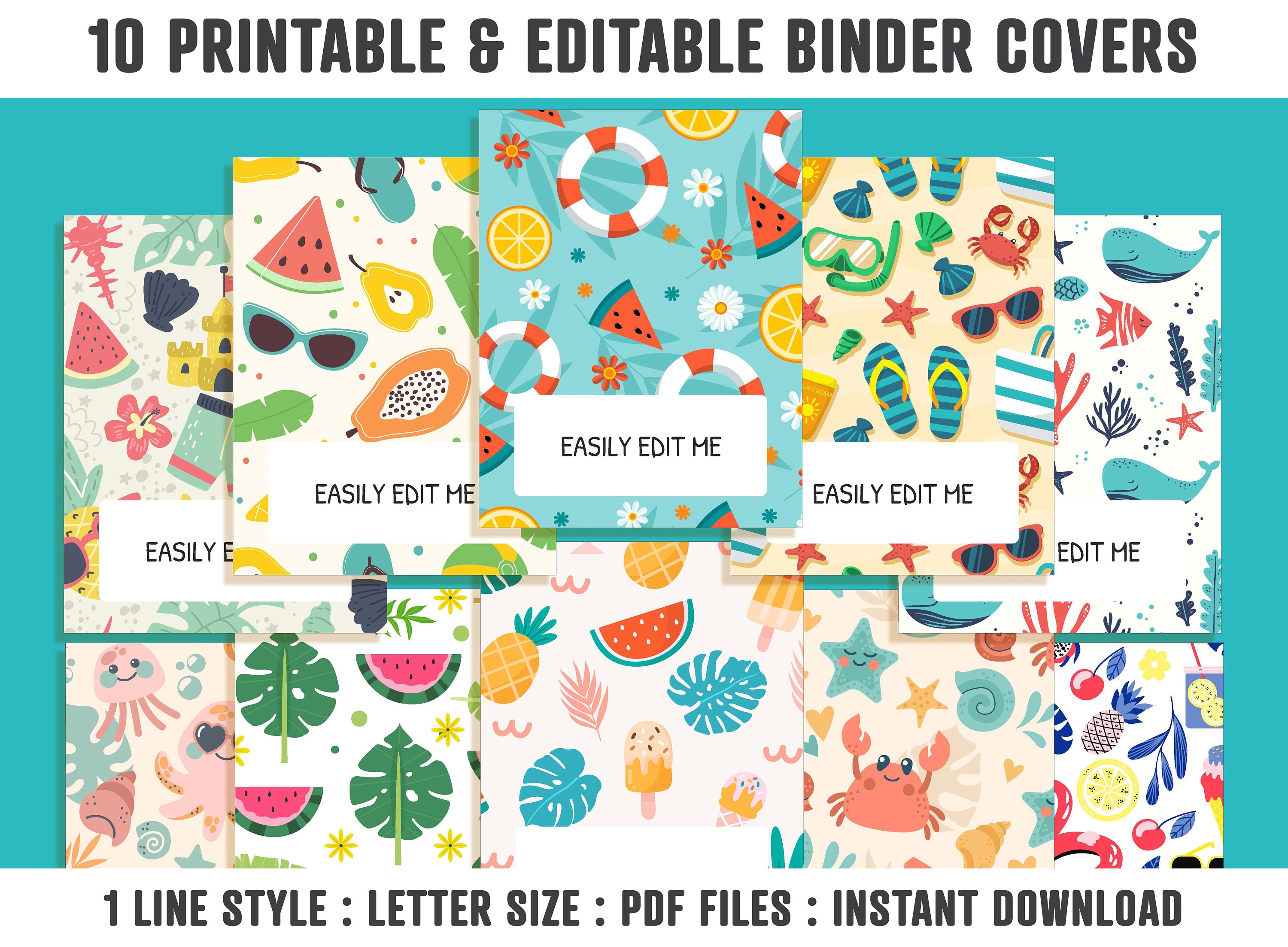 Binder Cover Template, 10 Printable/editable Binder Coversspines ...