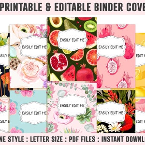 Fruit and Floral Binder Cover, 10 Printable & Editable Binder Covers ...